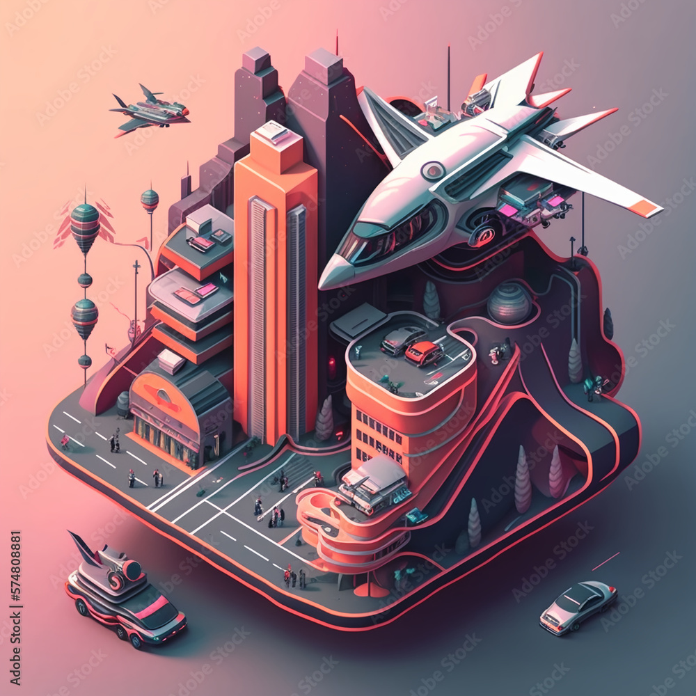 isometric illustration representing a futuristic city with high-tech ...