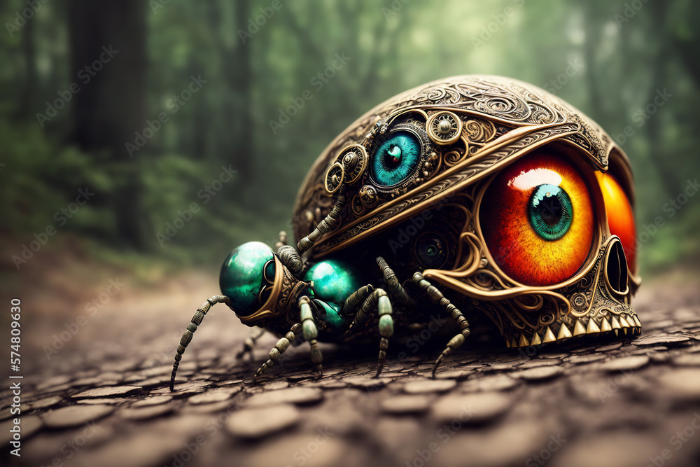 A close up of a weird creepy disturbing creature with spikes, teeth and ...