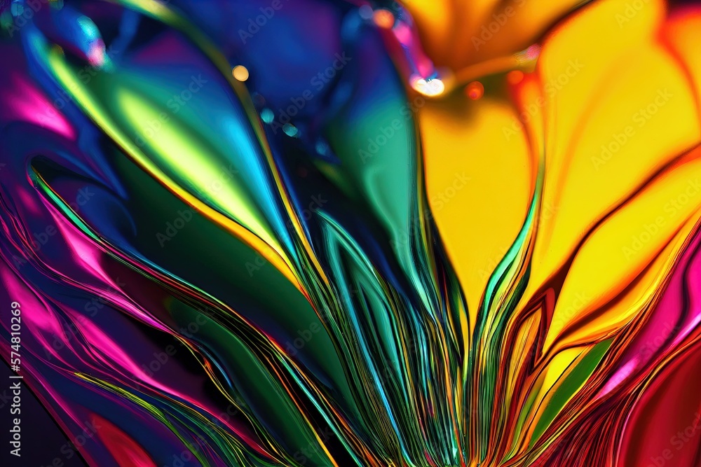 3D rendered computer generated image of a liquid metal rainbow. Bright ...