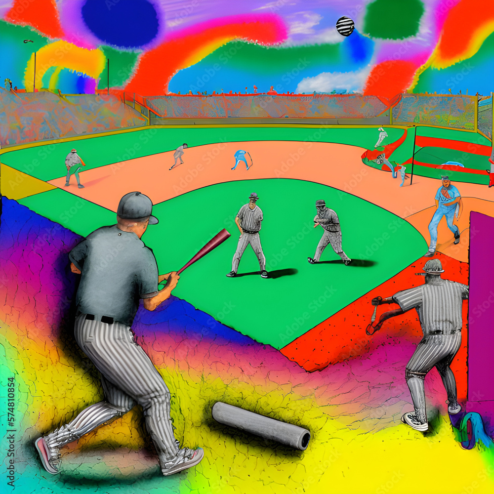 Foto de baseball game in action players in the field vintage retro neon ...