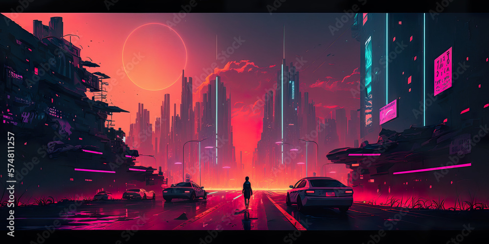 "Futuristic Cyberpunk City inspired by Akira" - a cityscape featuring ...