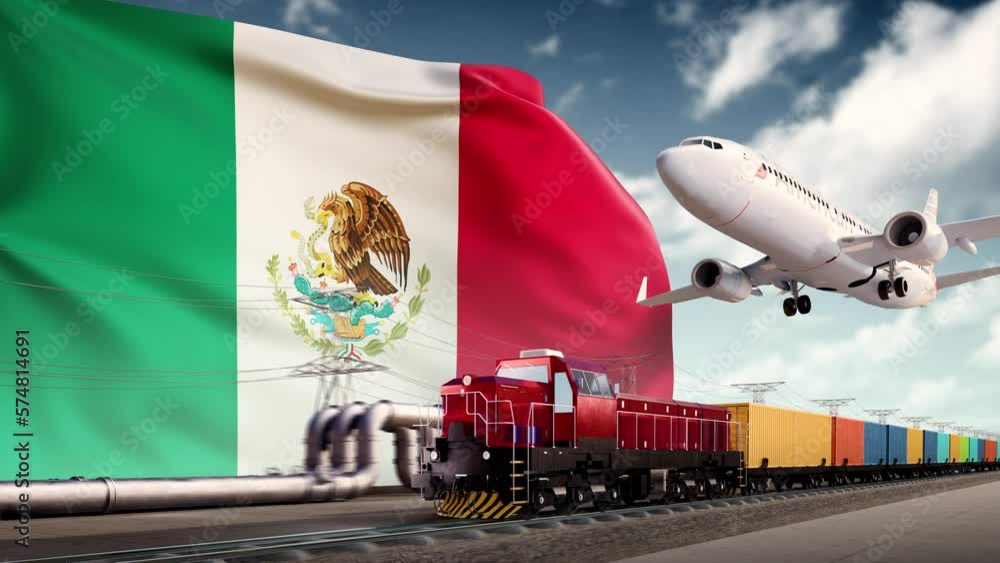 Stockvideon Mexico, MX, Mexican waving Flag, Global Logistics and Trade ...