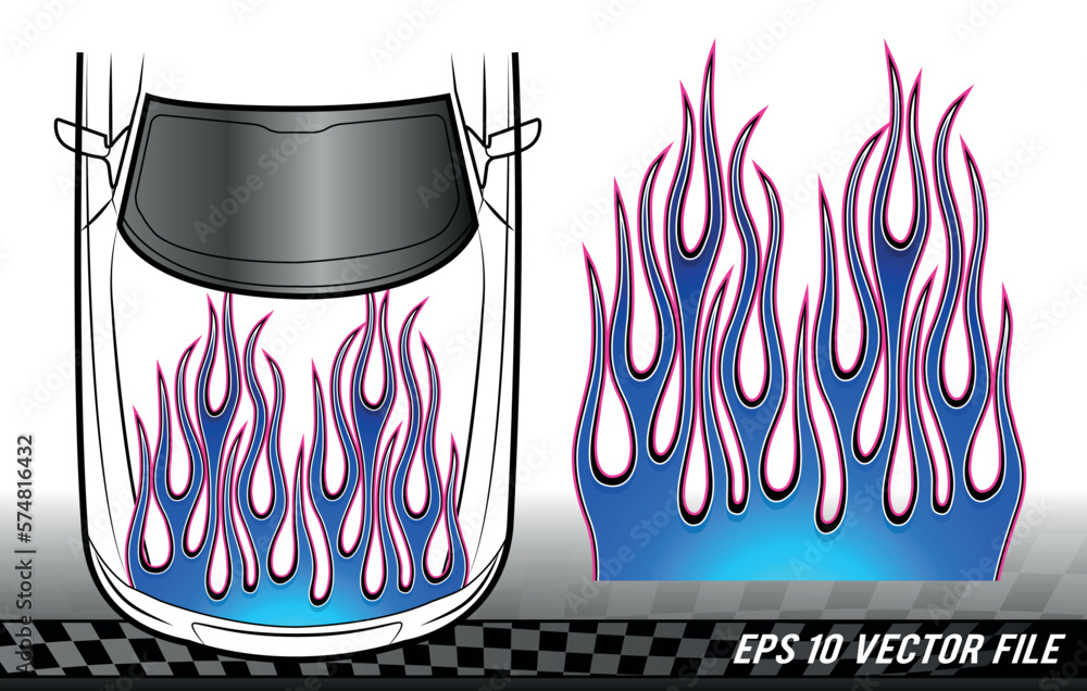 Electric sports car hood flame decal vinyl sticker graphic. Racing car ...