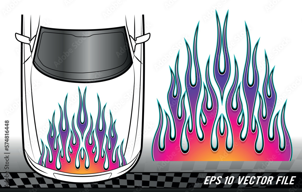 Sports car hood flame decal vinyl sticker graphic. Racing car tribal ...