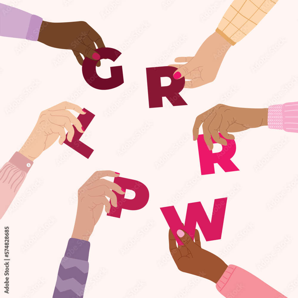 Girl power poster. Female hands hold world grl pwr. Woman empowerment ... Girl power poster. Female hands hold world grl pwr. Woman empowerment ...