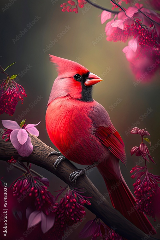 Detailed realistic illustration of beautiful male red cardinal in ...