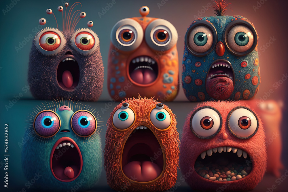 facial expressions in cartoons. joyful surprised faces, doodle ...