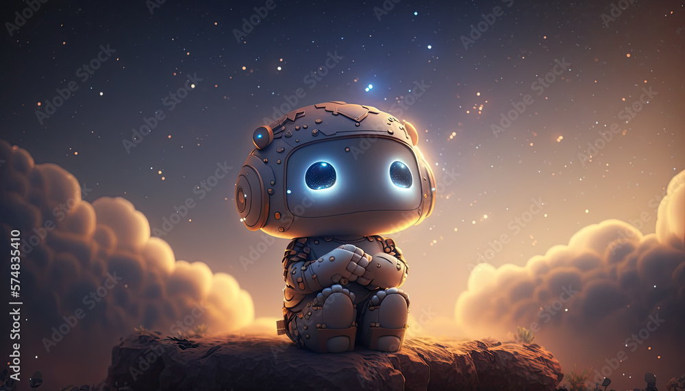 Cute little robot thinking Stock Illustration | Adobe Stock