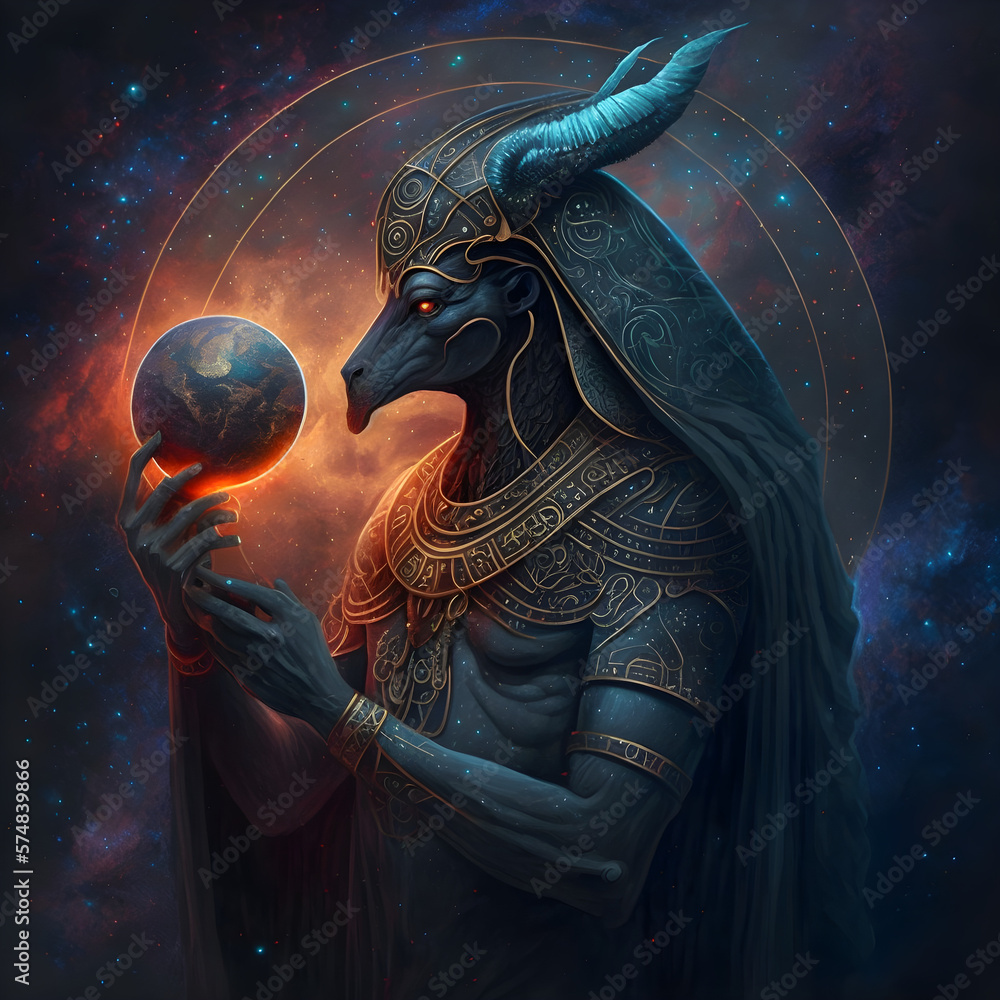 Thoth, God of wisdom, holding the Earth Stock Illustration | Adobe Stock