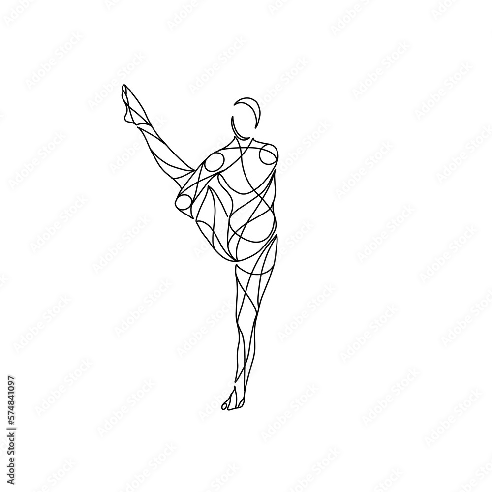 Yoga pose line drawing, asana, Standing Hand to Big Toe Pose B, Utthita ...