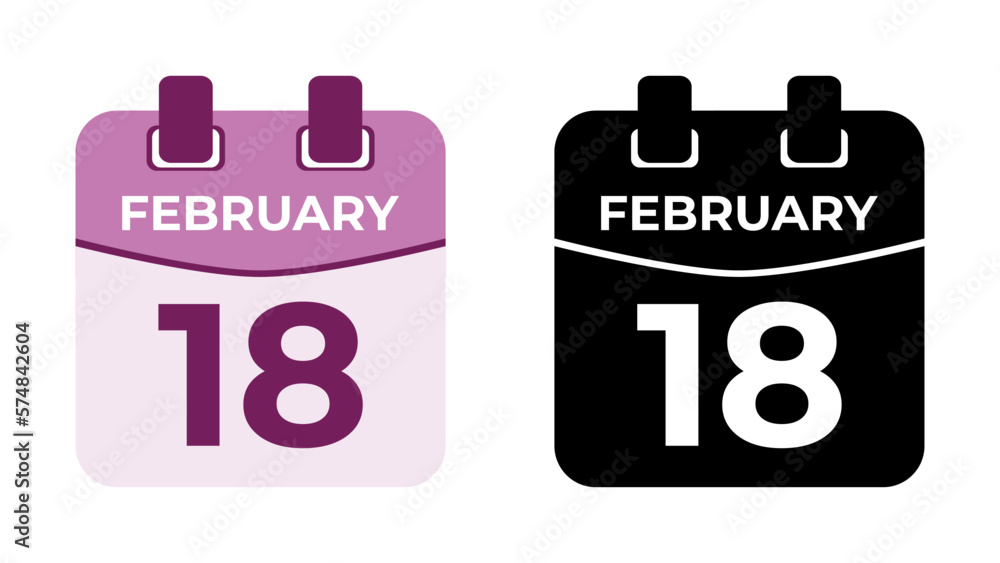 February 18 flat daily spiral calendar icon date vector image in ...