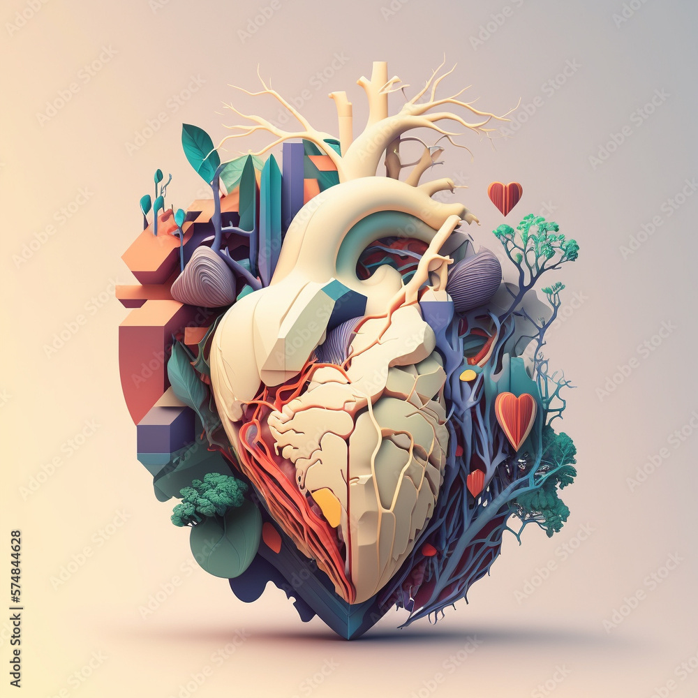 Heart care concept. Abstract stylized illustration. Cardiac anatomy and ...