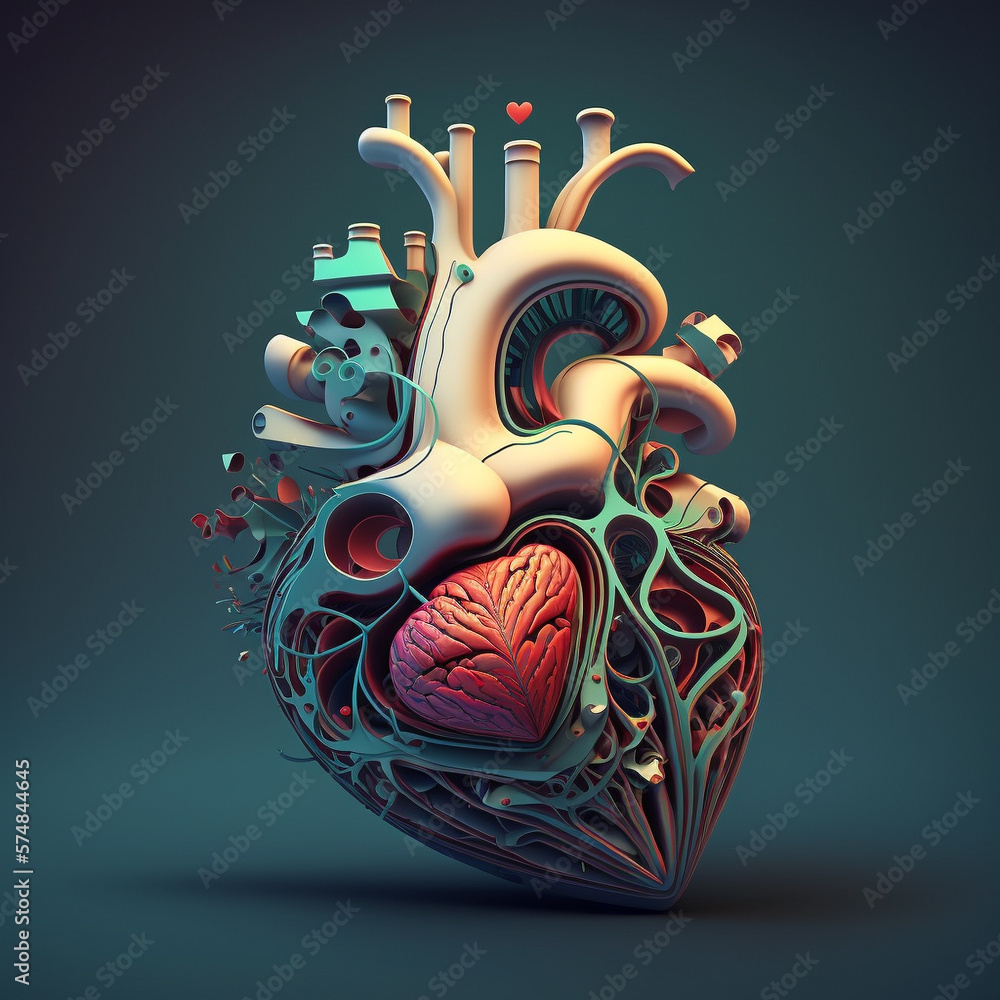 Heart care concept. Abstract stylized illustration. Cardiac anatomy and ...