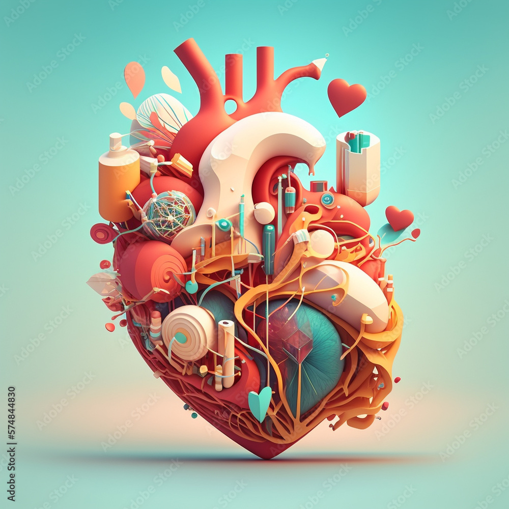 Heart care concept. Abstract stylized illustration. Cardiac anatomy and ...