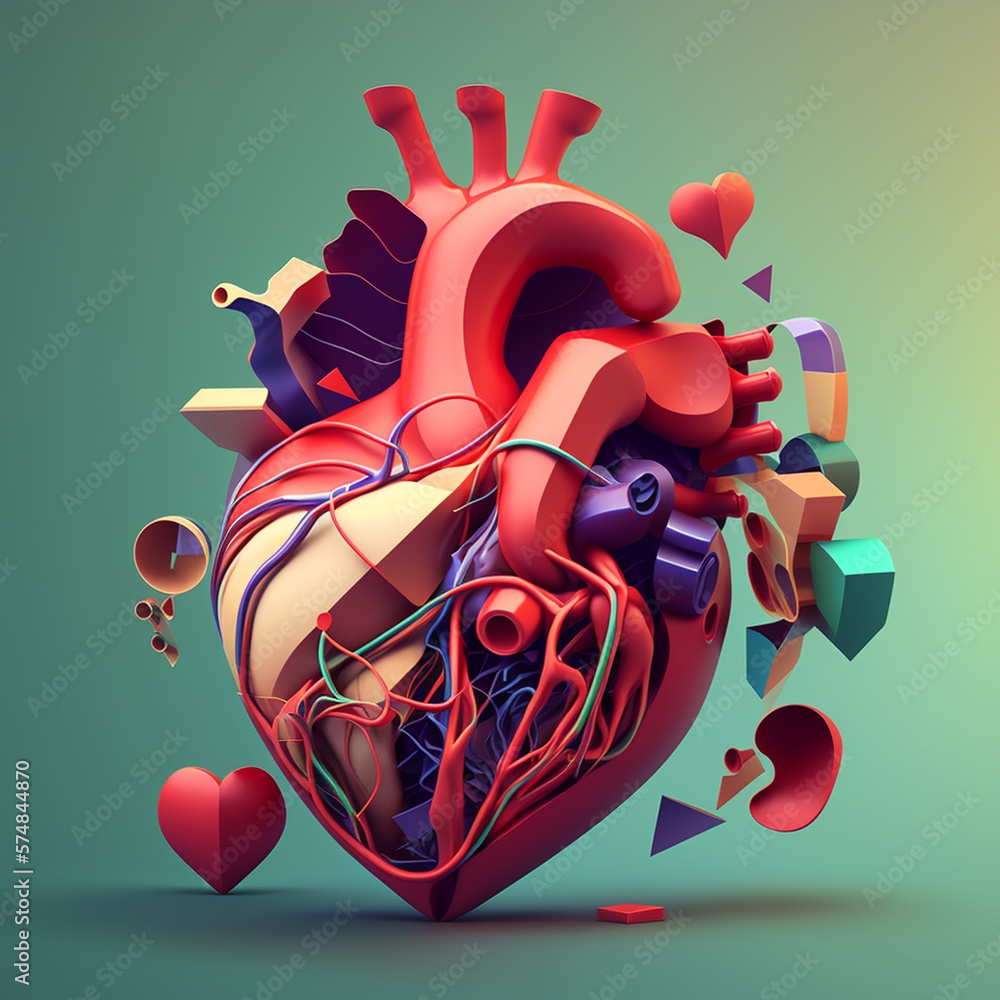 Heart care concept. Abstract stylized illustration. Cardiac anatomy and ...