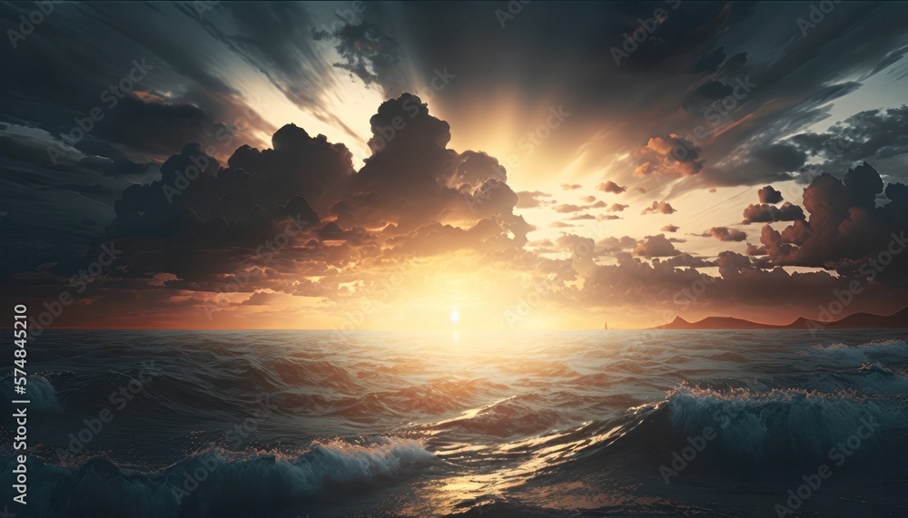 Cinematic Ocean Still with Realistic Golden Hour Lighting and Film ...