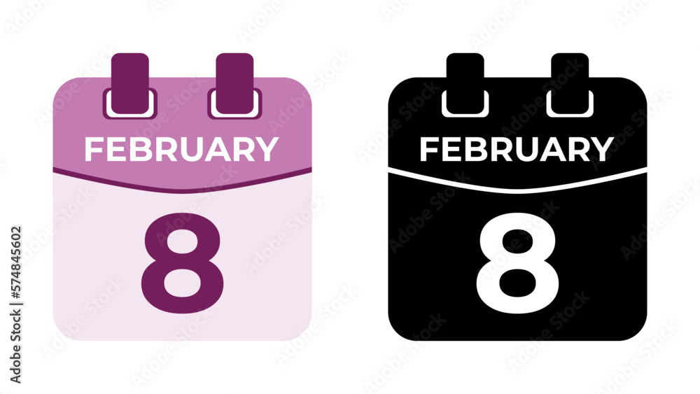 February 8 flat daily spiral calendar icon date vector image in ...