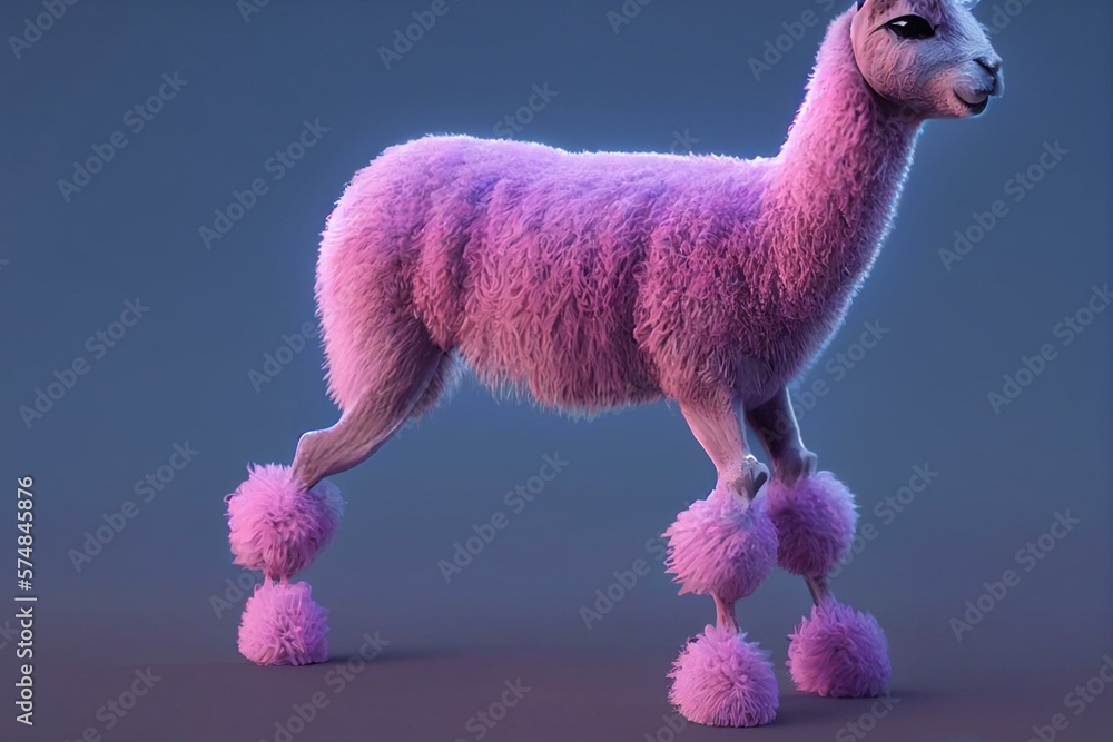 Modelo 3d de tierna llama kawaii con pedestal en fondo rosa. Generado ...