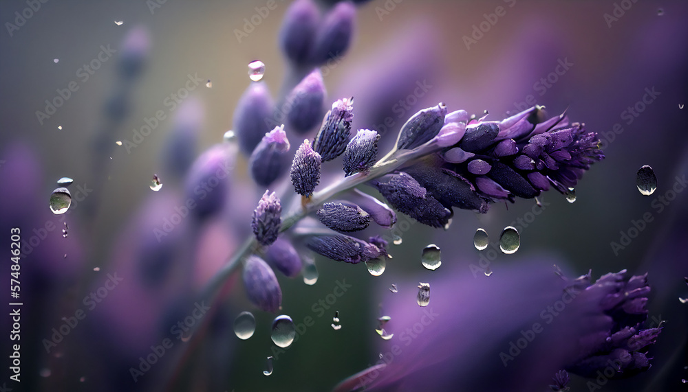 Lavender flower with water droplets on blur background generative ai ...