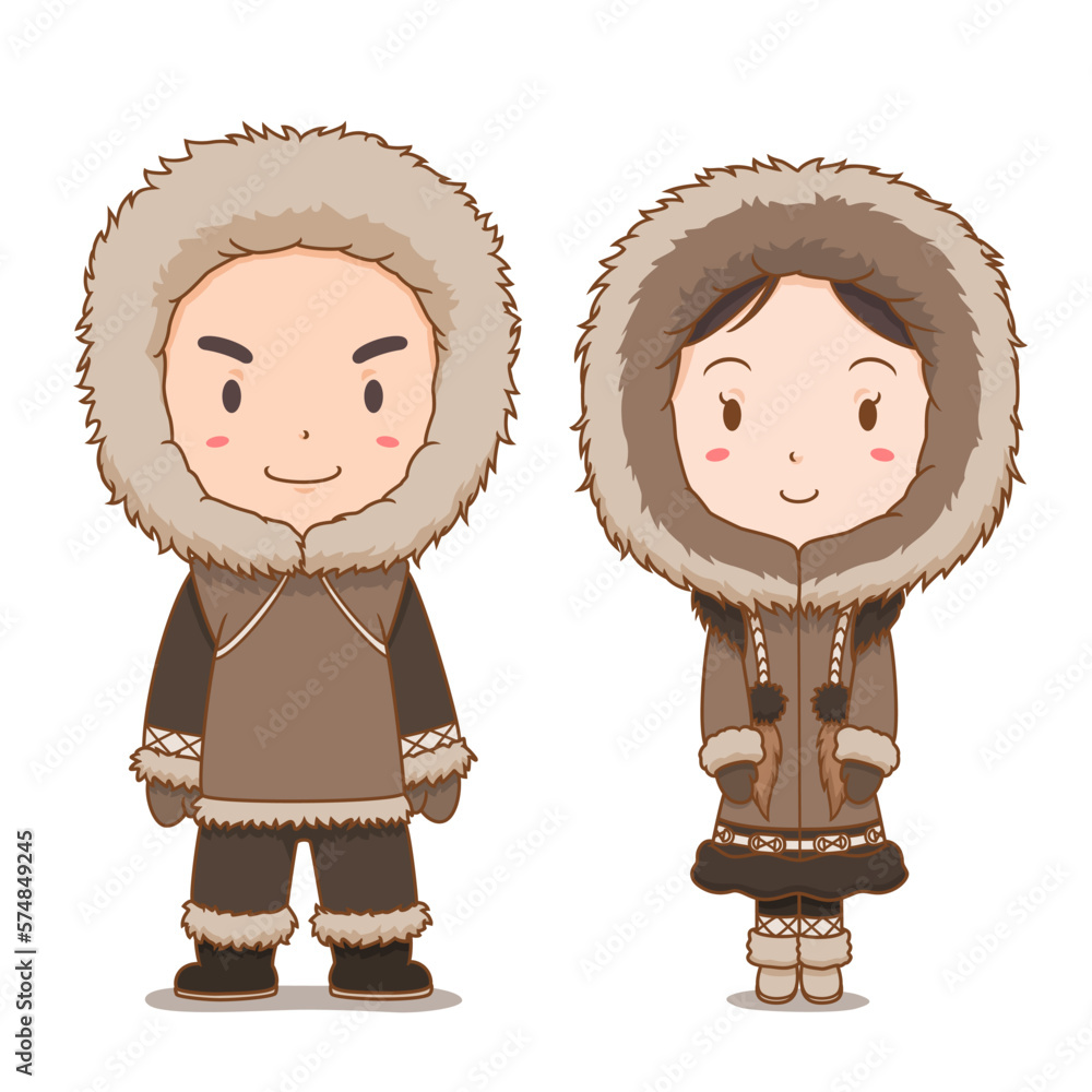 Cute couple of Eskimo in traditional costume. Stock Vector | Adobe Stock