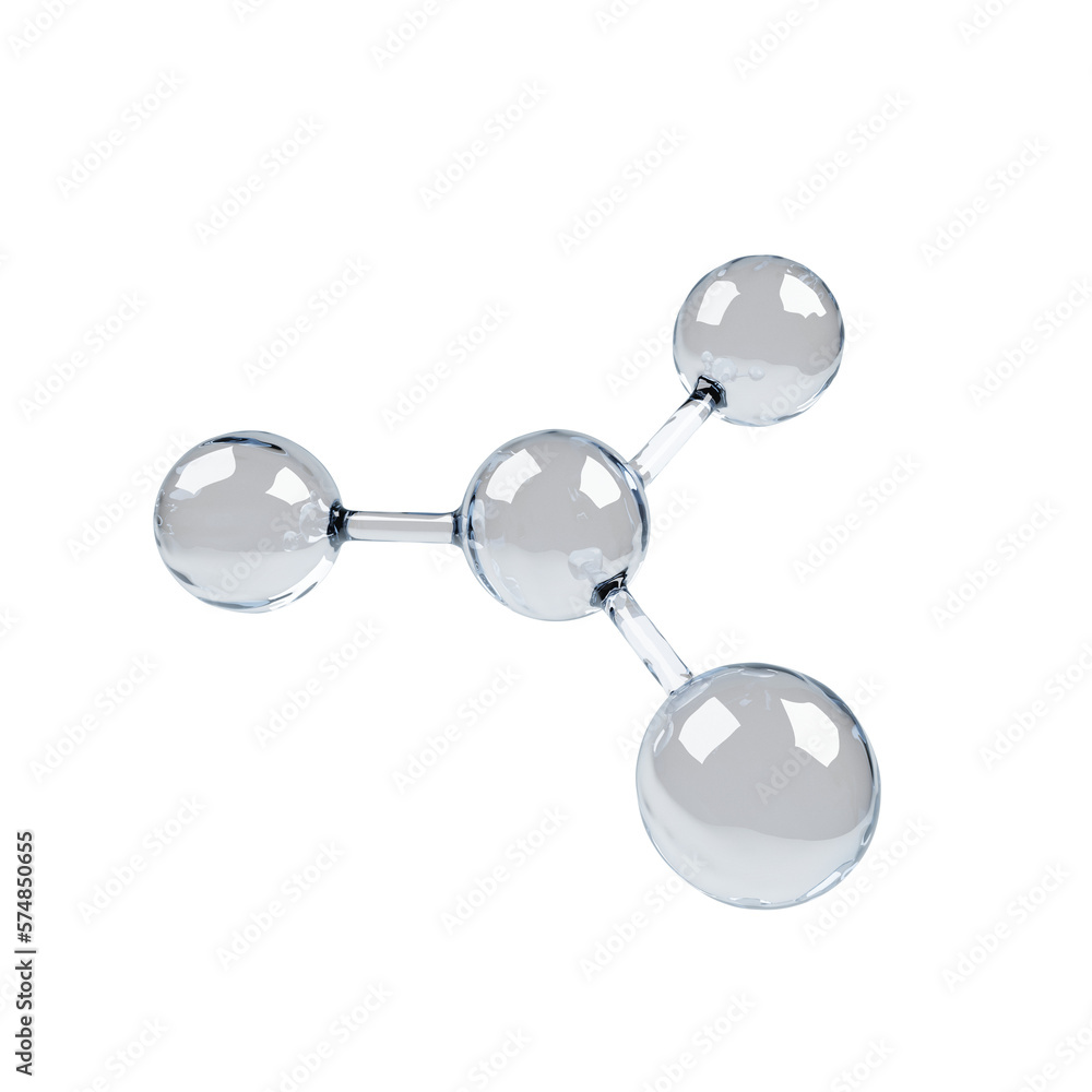 concept of glass molecule atom science chemistry on white background ...