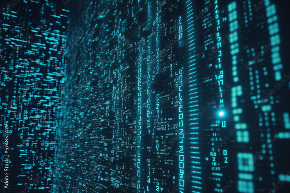 blue matrix background technology stream binary code falling numbers on screen programming ...