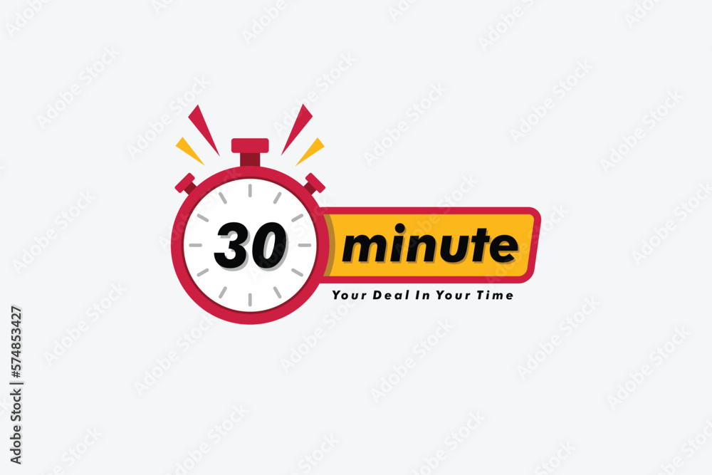 30 minute clock arrow. symbol work time, vector icon Illustration ...