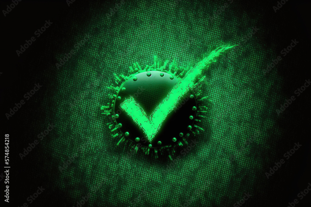 Illustration of a green checkmark with a tick from a connected dot and ...