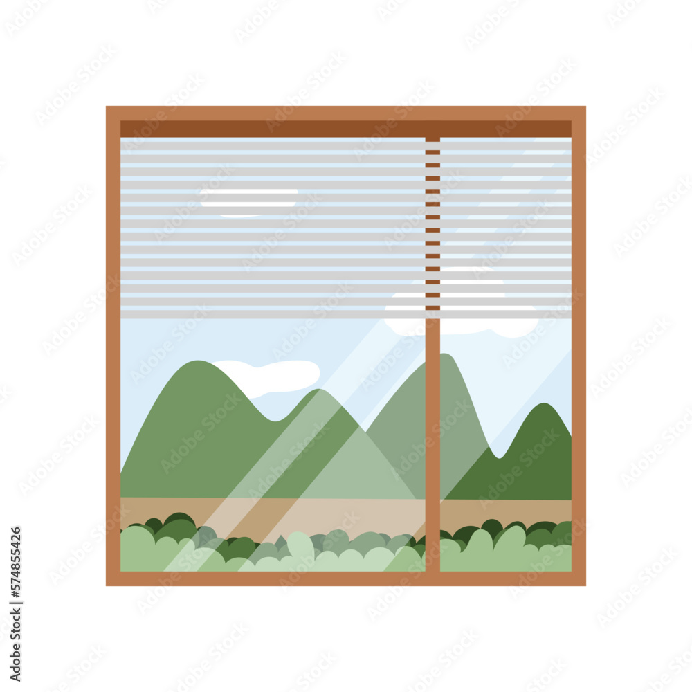 Simple room window clipart cartoon style. Open window with landscape ...