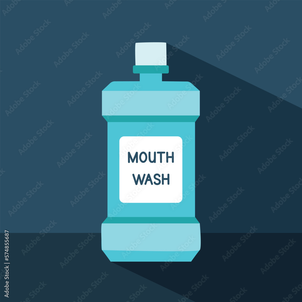 Mouthwash bottle with long shadow in flat style vector illustration ...