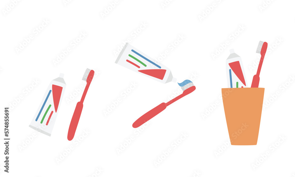 Toothbrush, toothpaste, and cup vector set. Simple toothbrush and ...