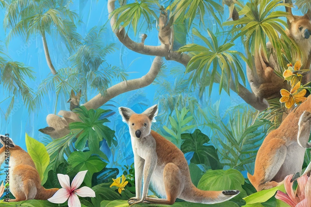 Watercolor composition with Australian animals and natural elements ...