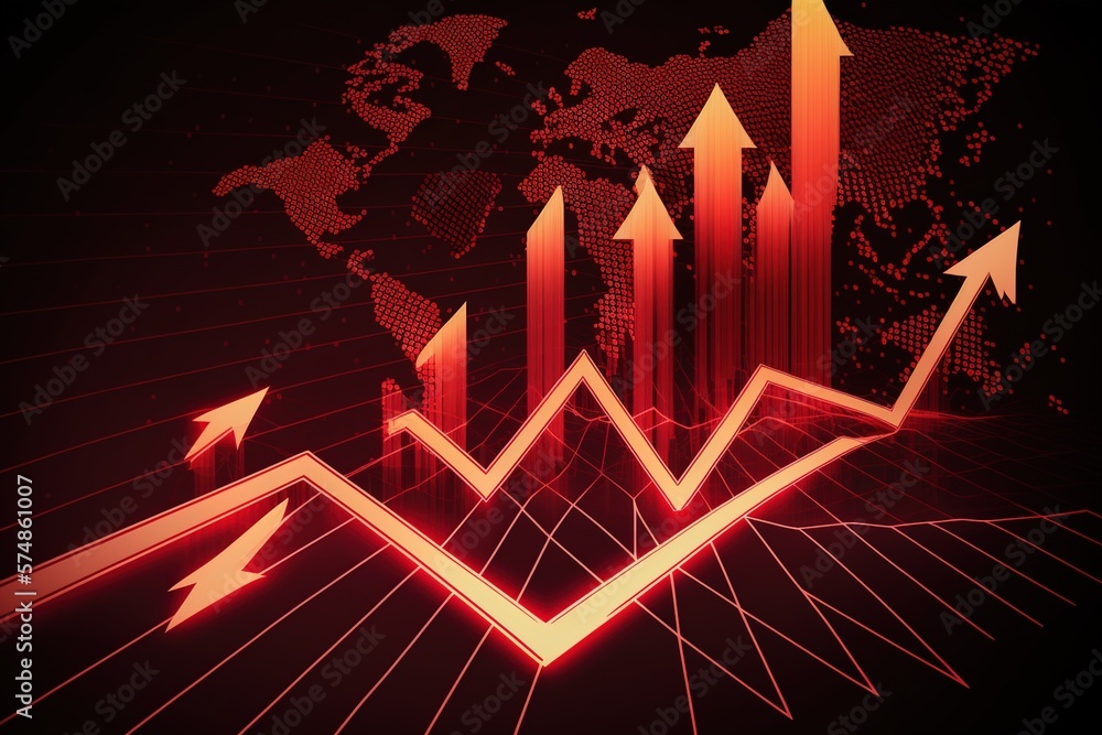 3d red Graph showing rise in profits with arrow. Growing graph Business ...