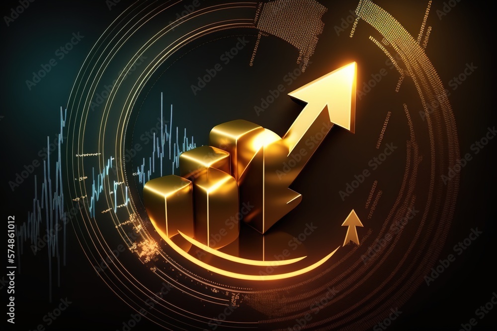 3d Graph showing rise in profits with arrow. Growing graph Business ...