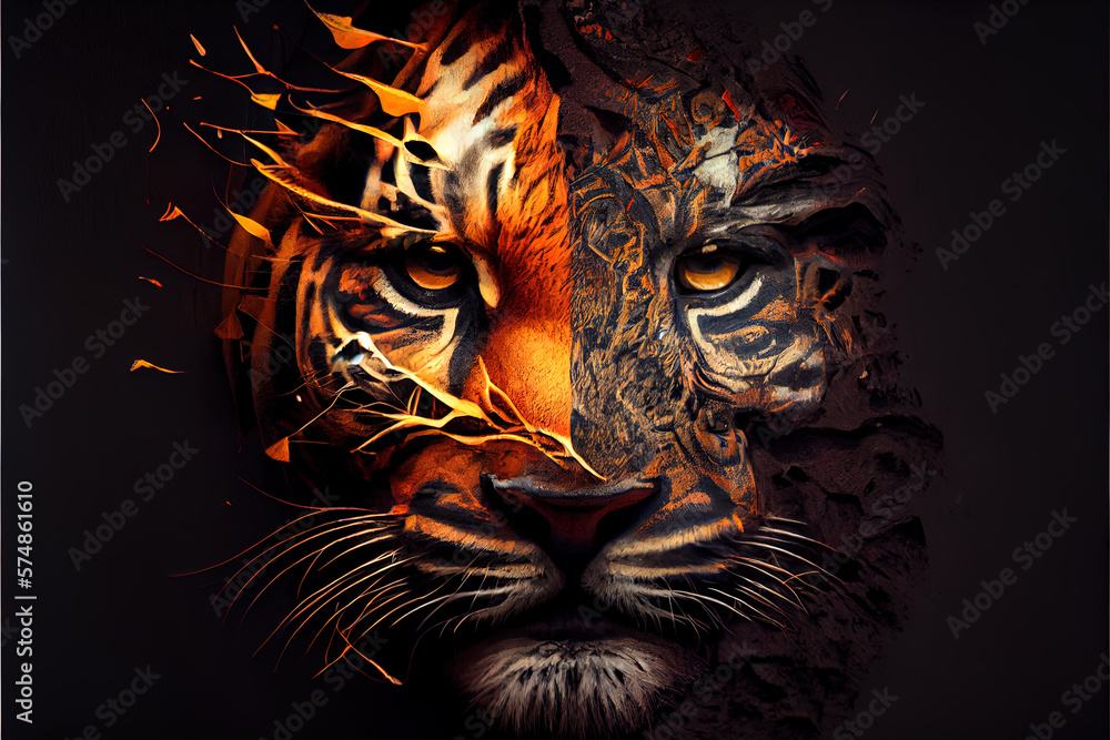 trippy 3d psychedelic illustration of a tiger with special visual ...