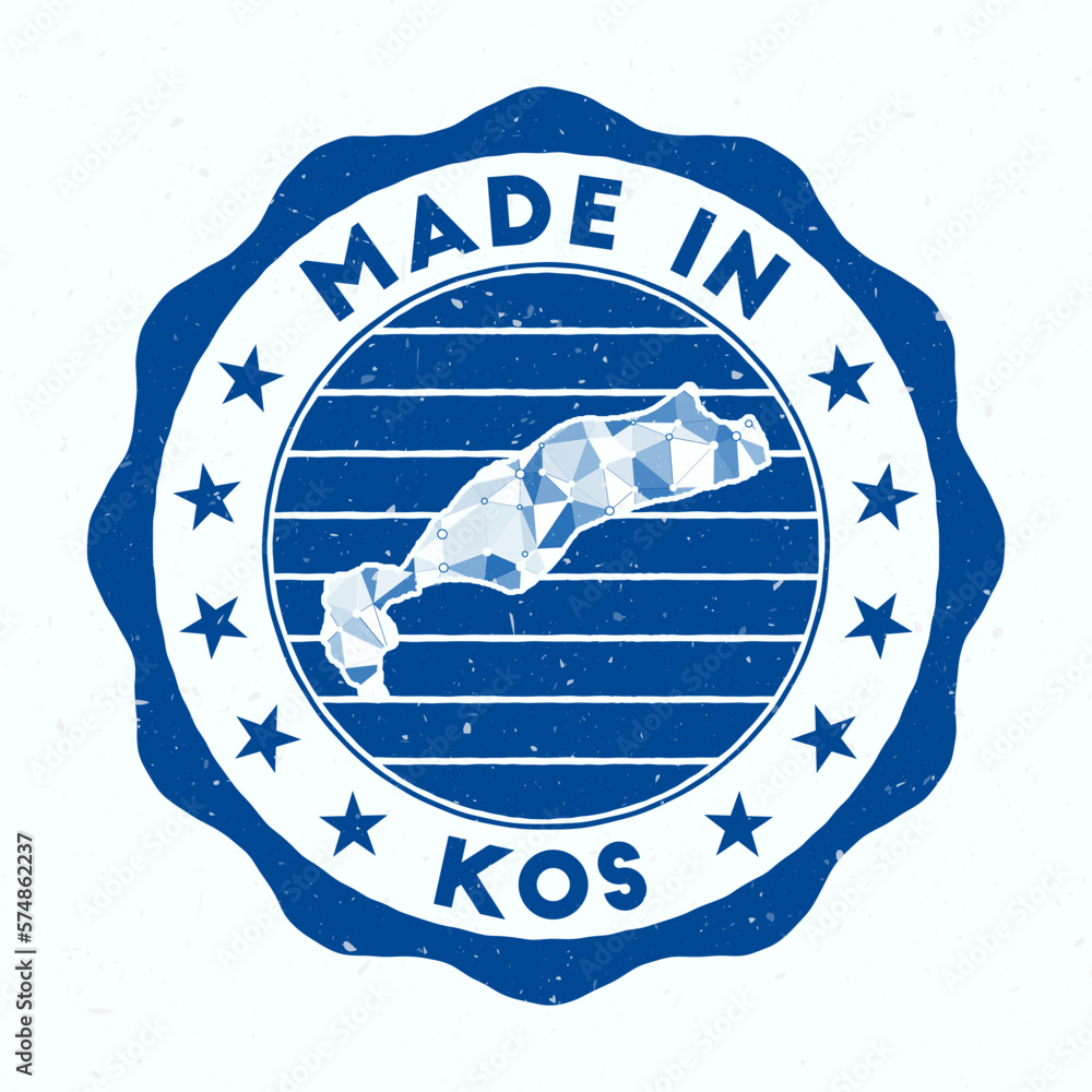 Made In Kos. island round stamp. Seal of Kos with border shape. Vintage ...