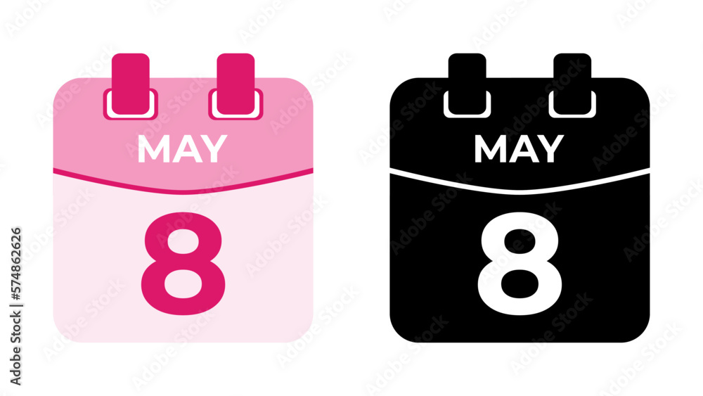 May 8 flat daily spiral calendar icon date vector image in matching ...