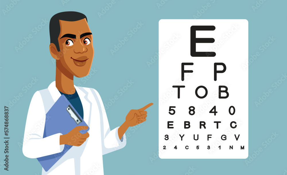 Optometrist Pointing to a Snellen Chart Vector Cartoon Illustration ...