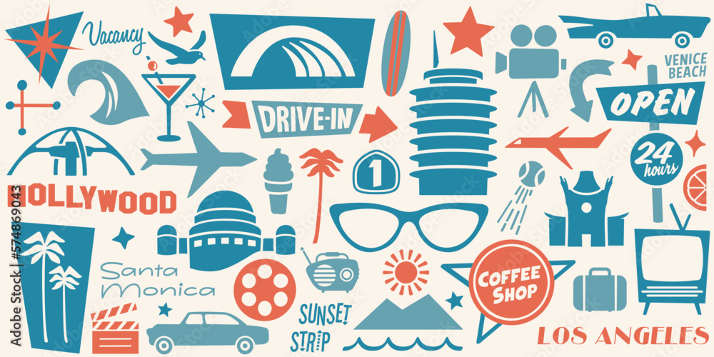 L.A. Landmarks and Icons | Retro 60s Illustration for Los Angeles ...