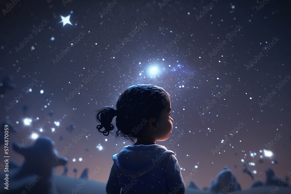 Child Looking Up At Night Sky