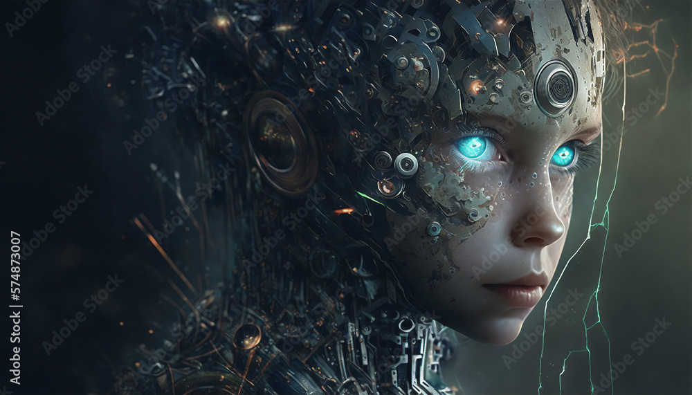 An child as half-robot or a humanoid android with artificial ...