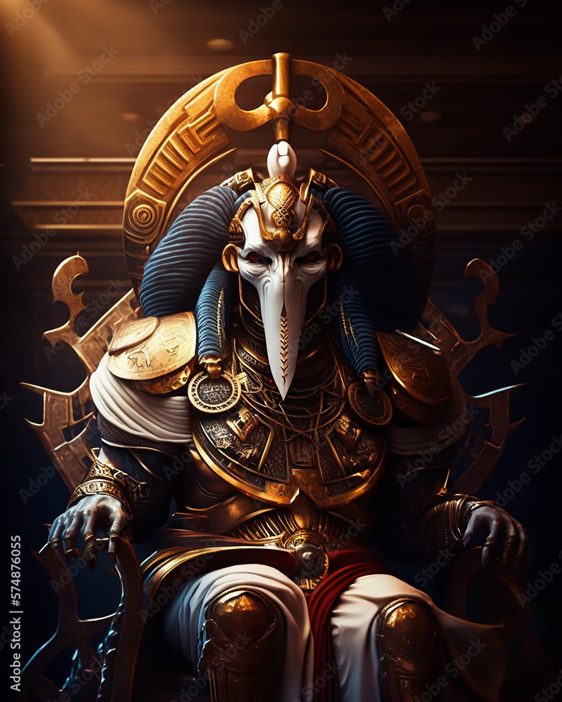 Egyptian pharaoh Alien Beaky God king on Throne wearing full Golden ...