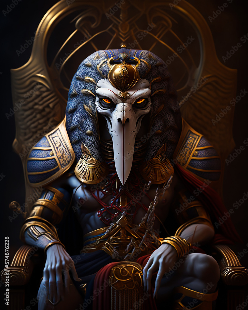 Egyptian pharaoh Alien Beaky God king on Throne wearing full Golden ...