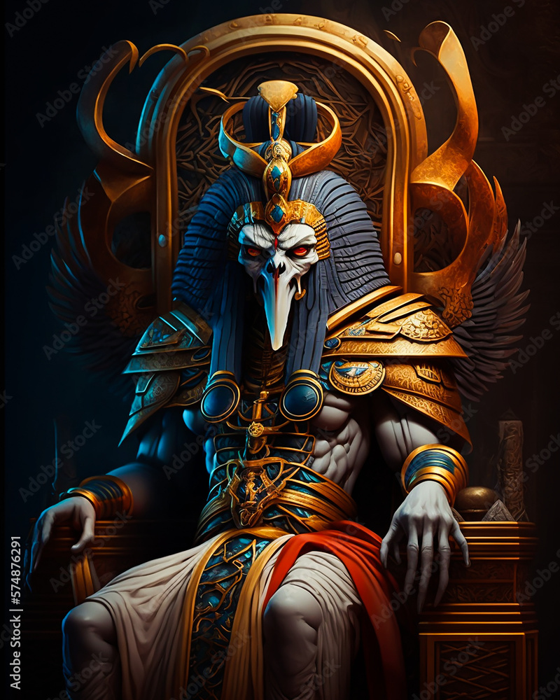 Egyptian pharaoh Alien Beaky God king on Throne wearing full Golden ...