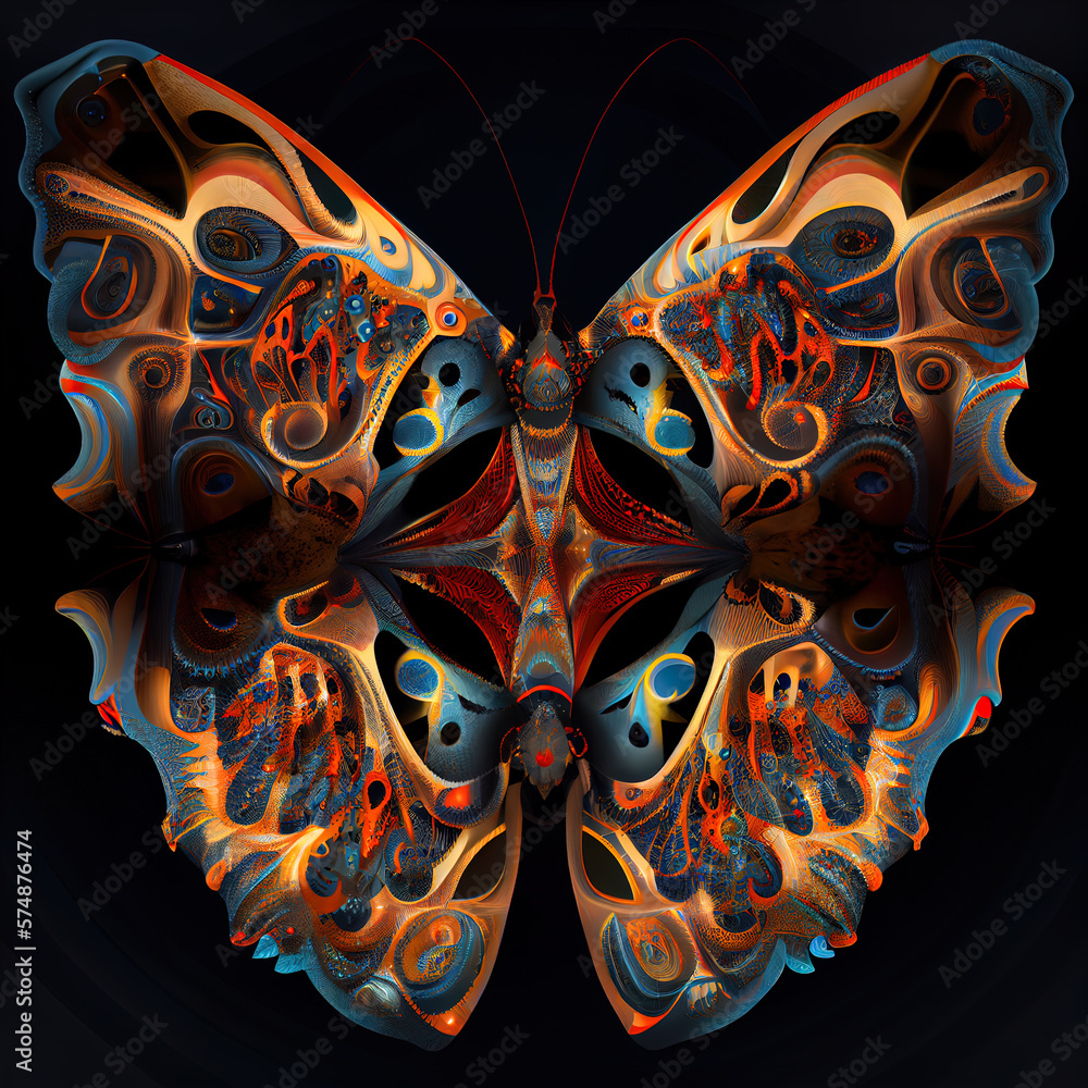 trippy 3d psychedelic illustration of a butterfly with sacred geometry ...