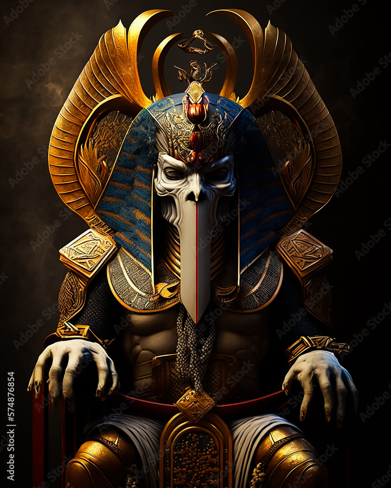 Egyptian pharaoh Alien Beaky God king on Throne wearing full Golden ...
