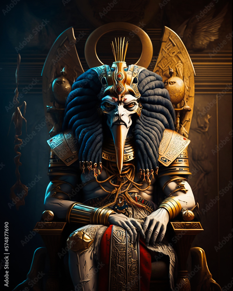 Egyptian pharaoh Alien Beaky God king on Throne wearing full Golden ...