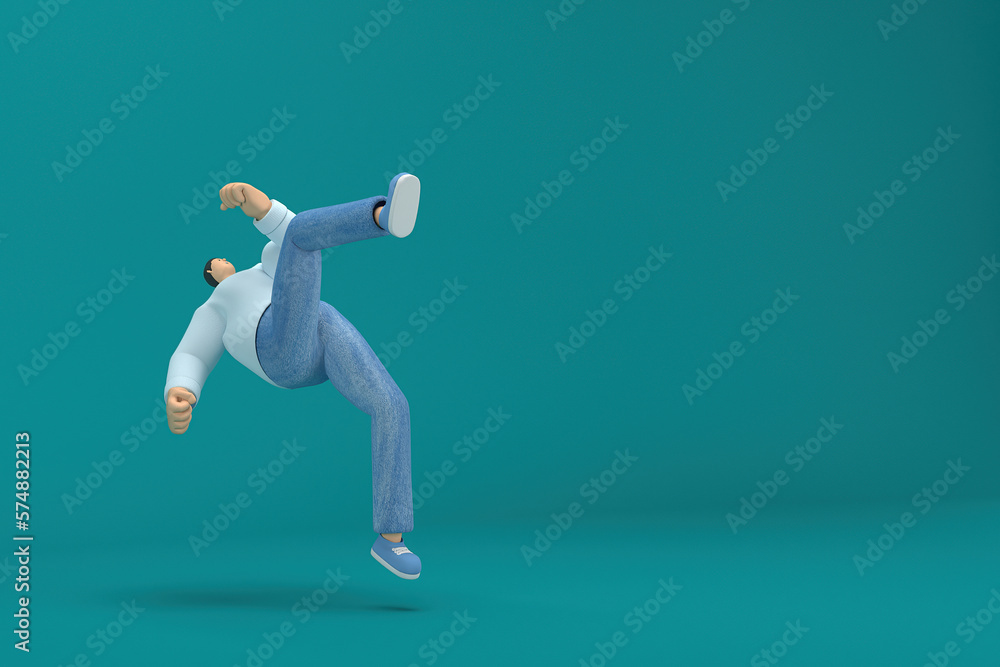cartoon character wearing jeans white long shirt. 3d rendering in ...