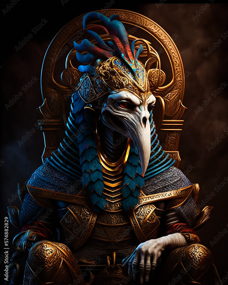 Egyptian pharaoh Alien Beaky God king on Throne wearing full Golden ...