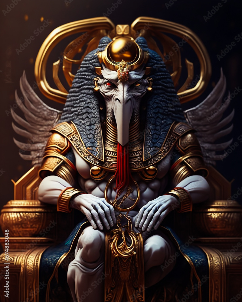 Egyptian pharaoh Alien Beaky God king on Throne wearing full Golden ...